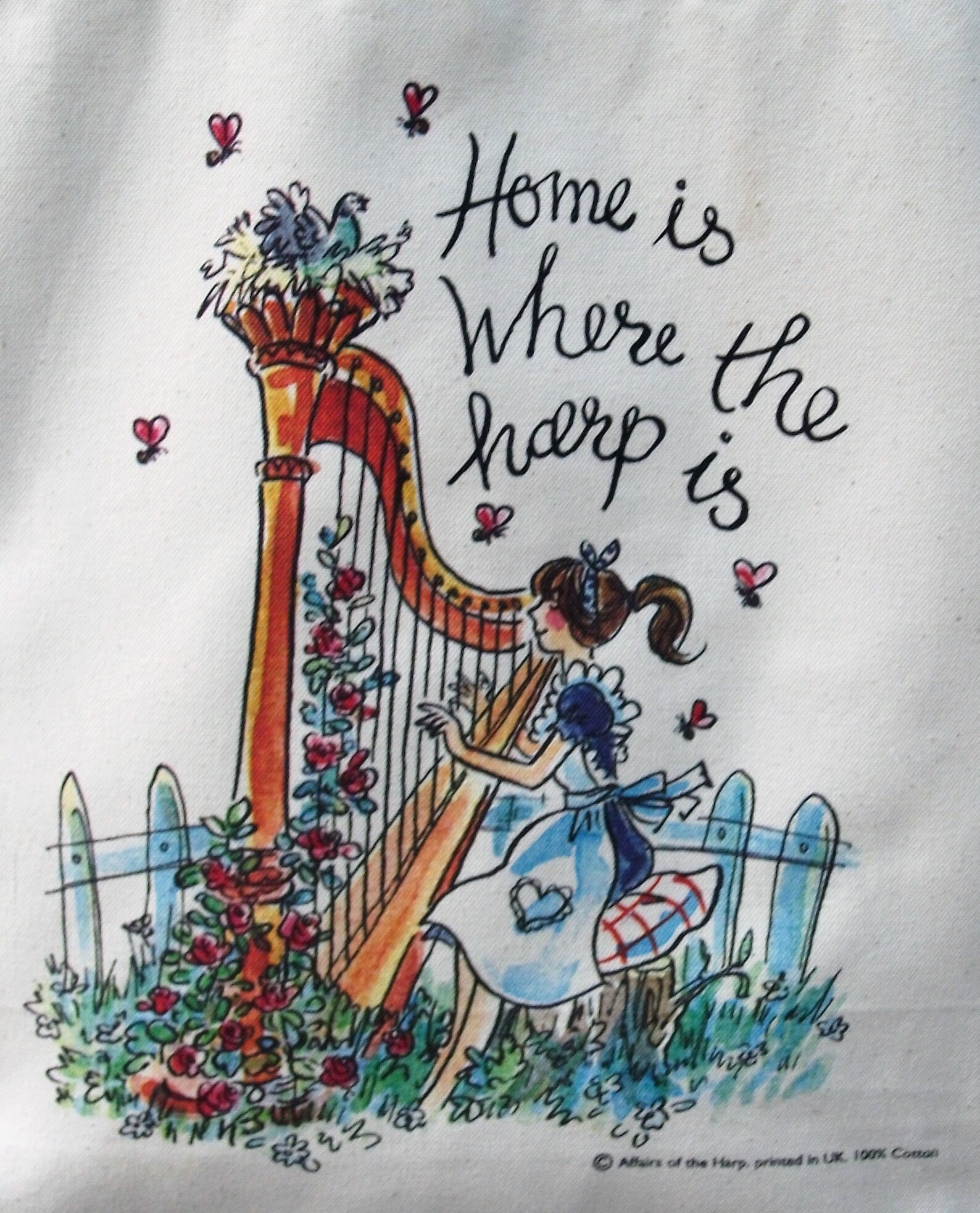 Harp Themed Tote Bag, Gift for Harpist, Musician Gift, Music Bag, Harp ...