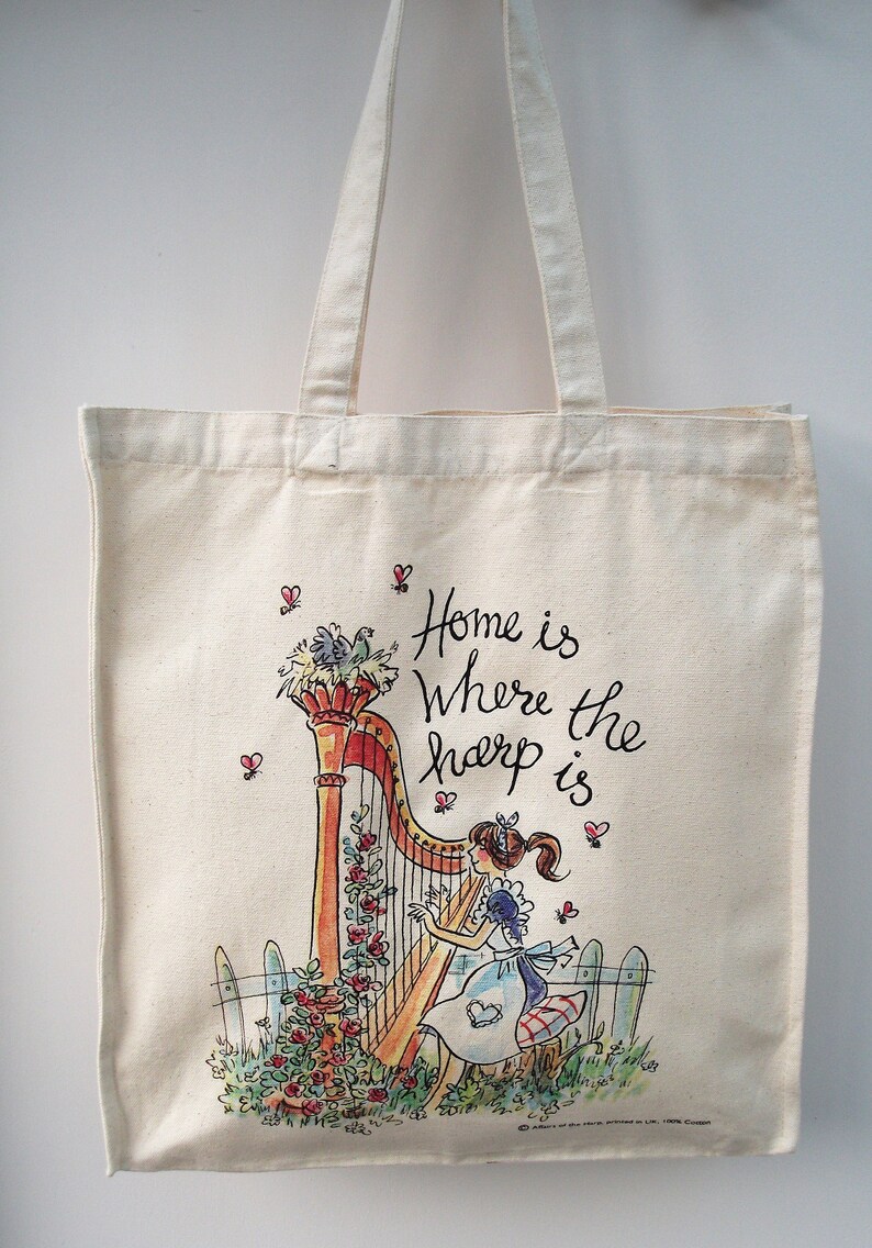 Harp Themed Tote Bag, Gift for Harpist, Musician Gift, Music Bag, Harp ...