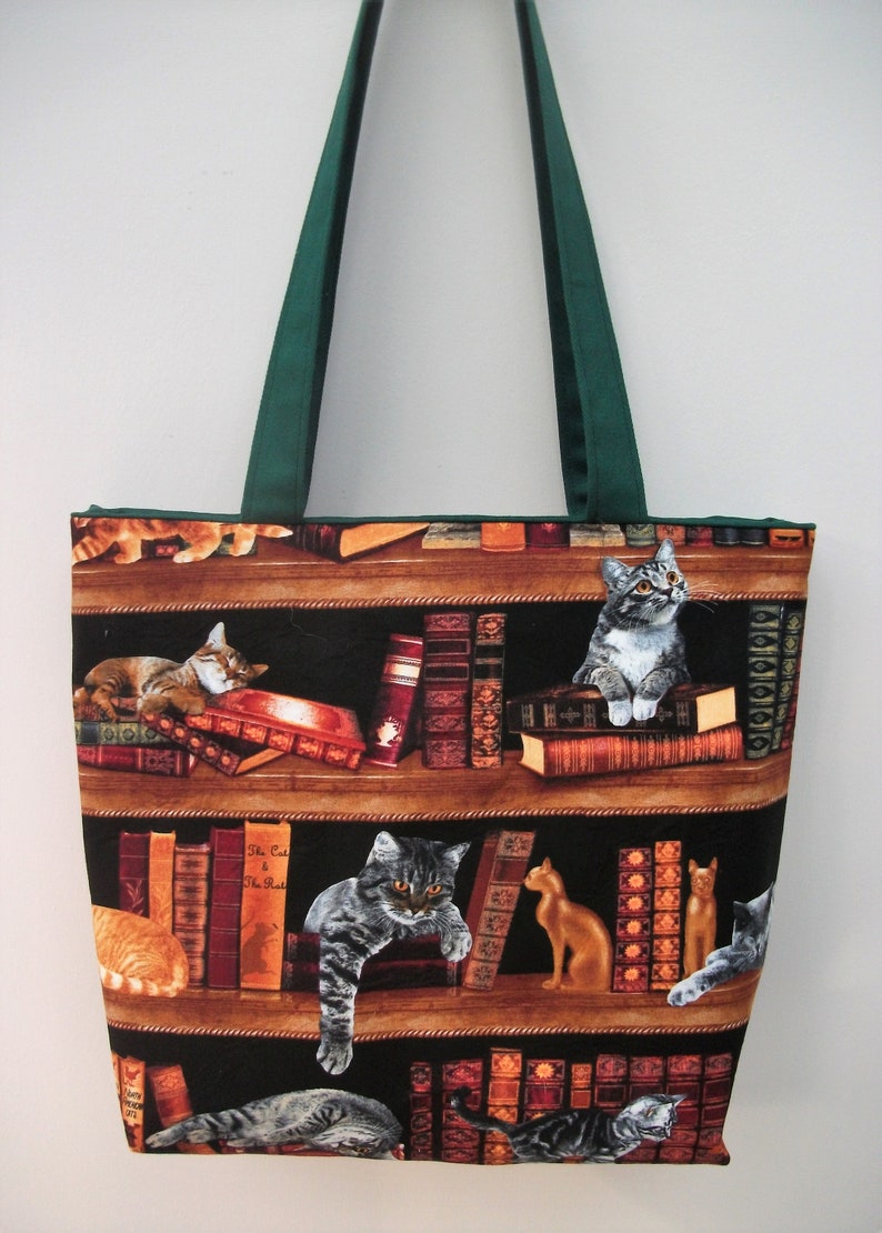 Book bag cat themed tote medium tote gift for cat lover | Etsy