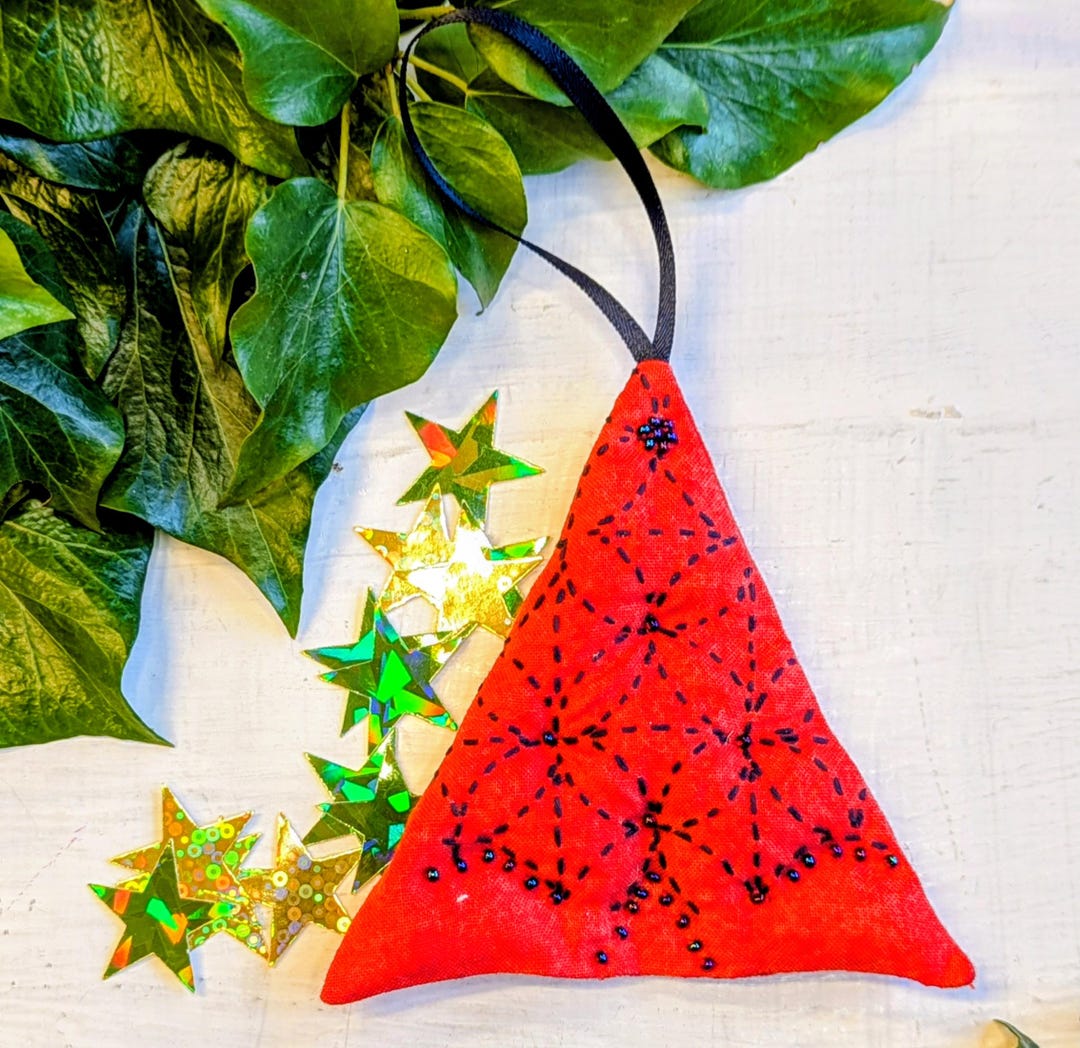 Sashiko Beaded Christmas Tree Ornament Kit, Asano-ha Design - Etsy