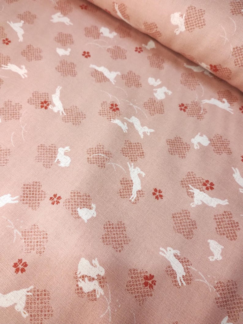 Traditional Japanese Kimono Pink Cotton Fabric With a Pink Rabbits, per ...