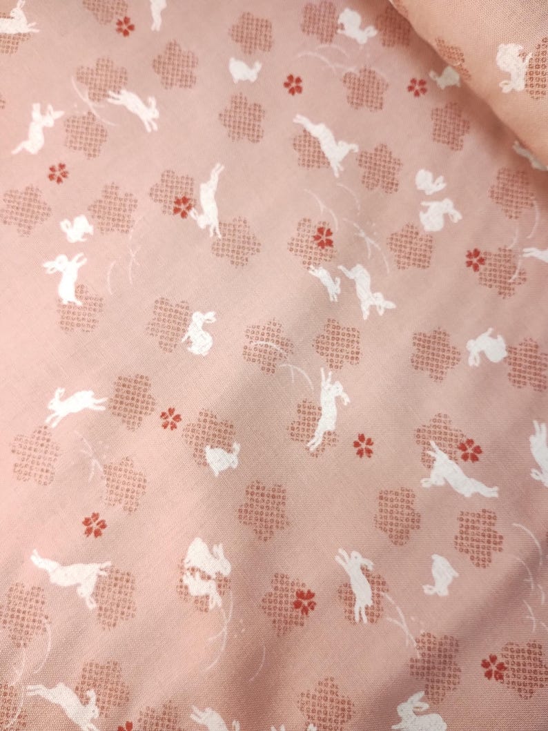 Traditional Japanese Kimono Pink Cotton Fabric With a Pink Rabbits, per ...