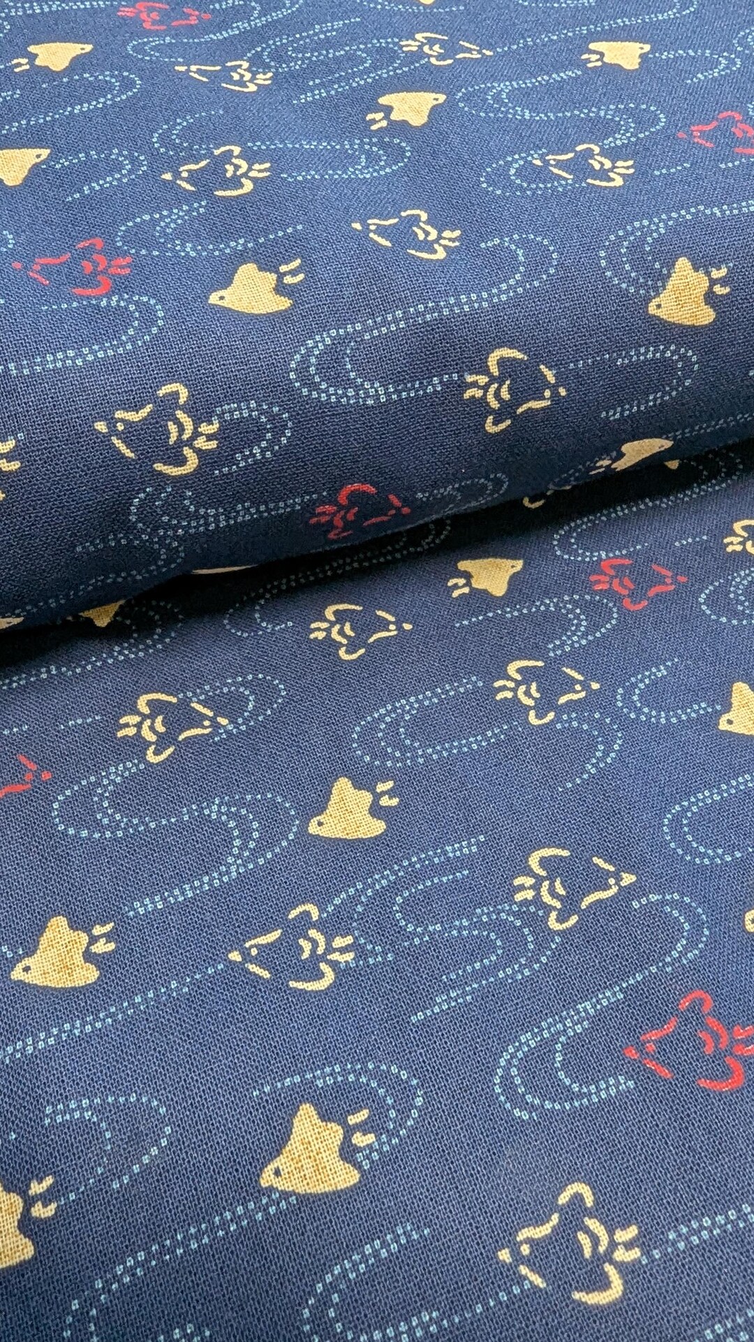 Japanese Traditional Chidori Plover Print on Navy Cotton Fabric -per ...
