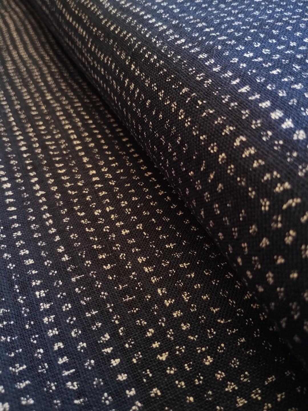 Japanese Navy Blue Dotted Linen Cotton per 50cm, Ideal for Quilting and ...