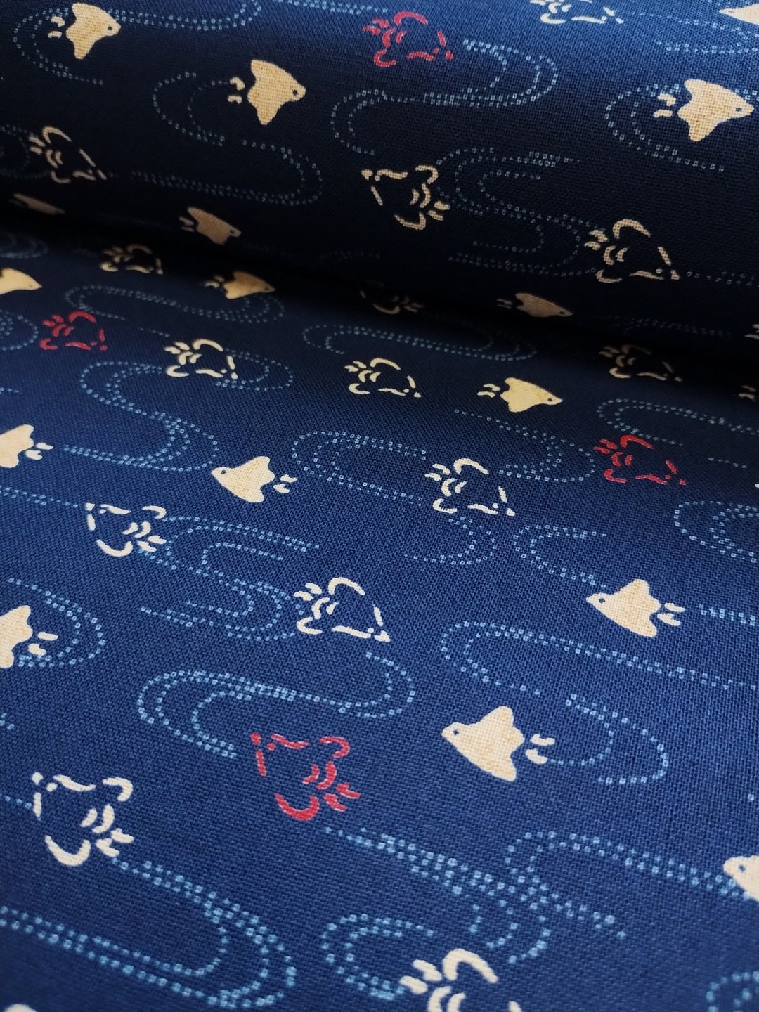 Indigo Squid Traditional Japanese Print Fabric on Navy Cotton Fabric ...