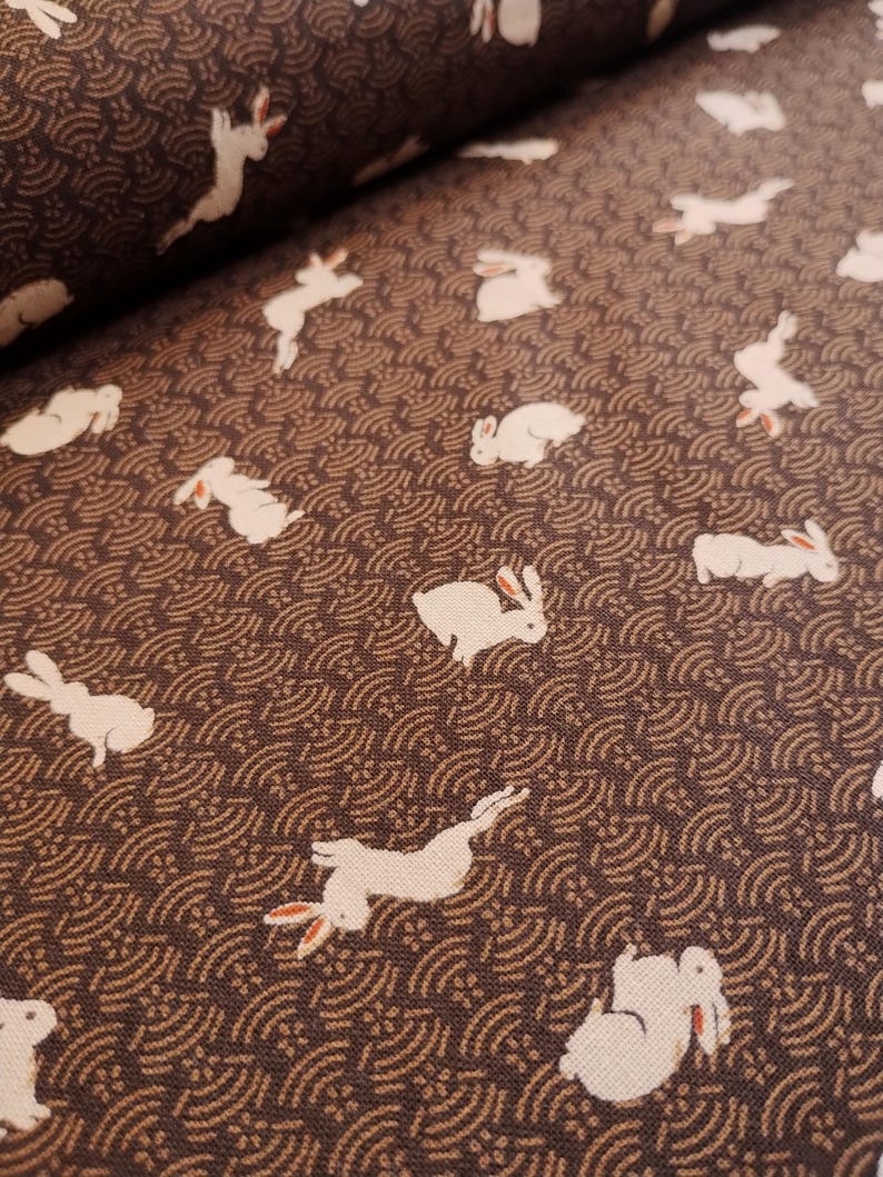 Authentic Japanese Kimono Textiles With Rabbits on Sienna Brown Cotton ...