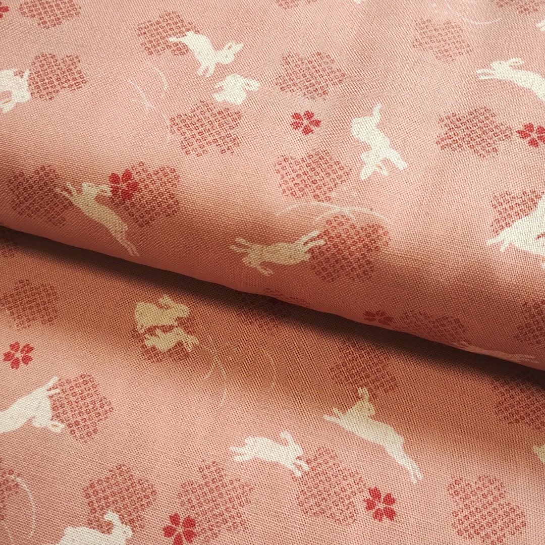 Traditional Japanese Kimono Pink Cotton Fabric With a Pink Rabbits, per ...