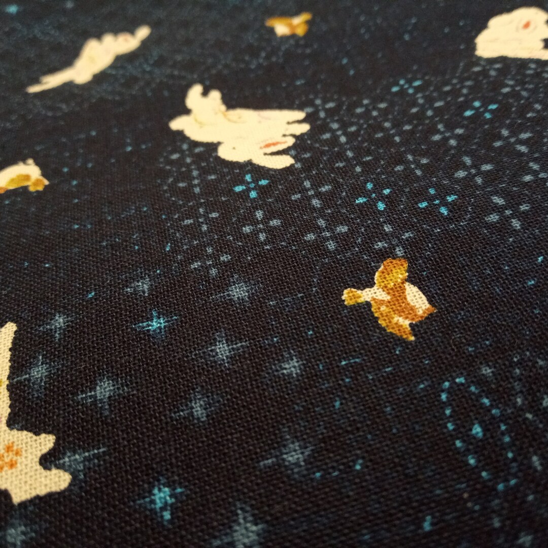 Indigo Rabbits on Sashiko Japanese Traditional Print on Cotton Fabric ...