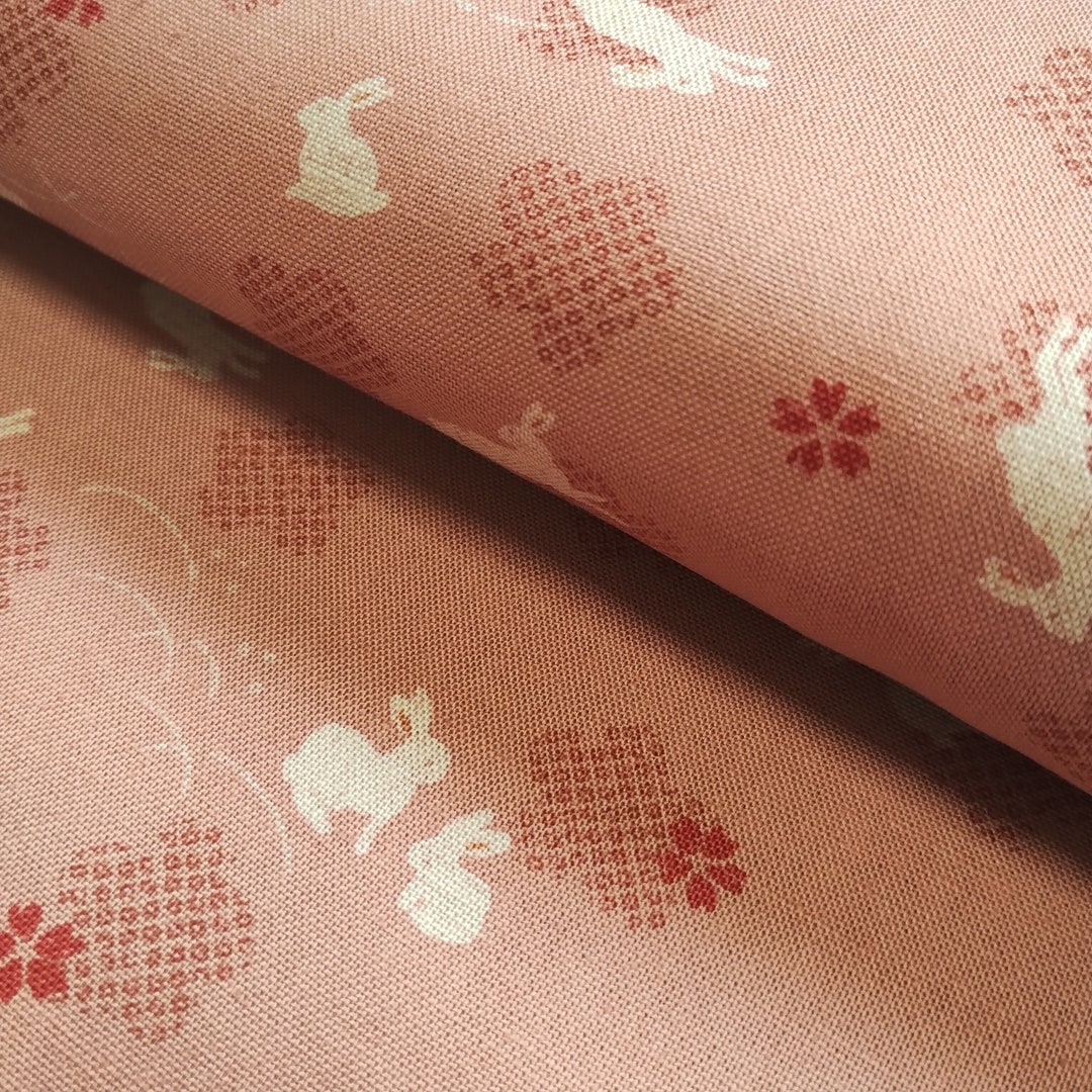 Traditional Japanese Kimono Pink Cotton Fabric With a Pink Rabbits, per ...