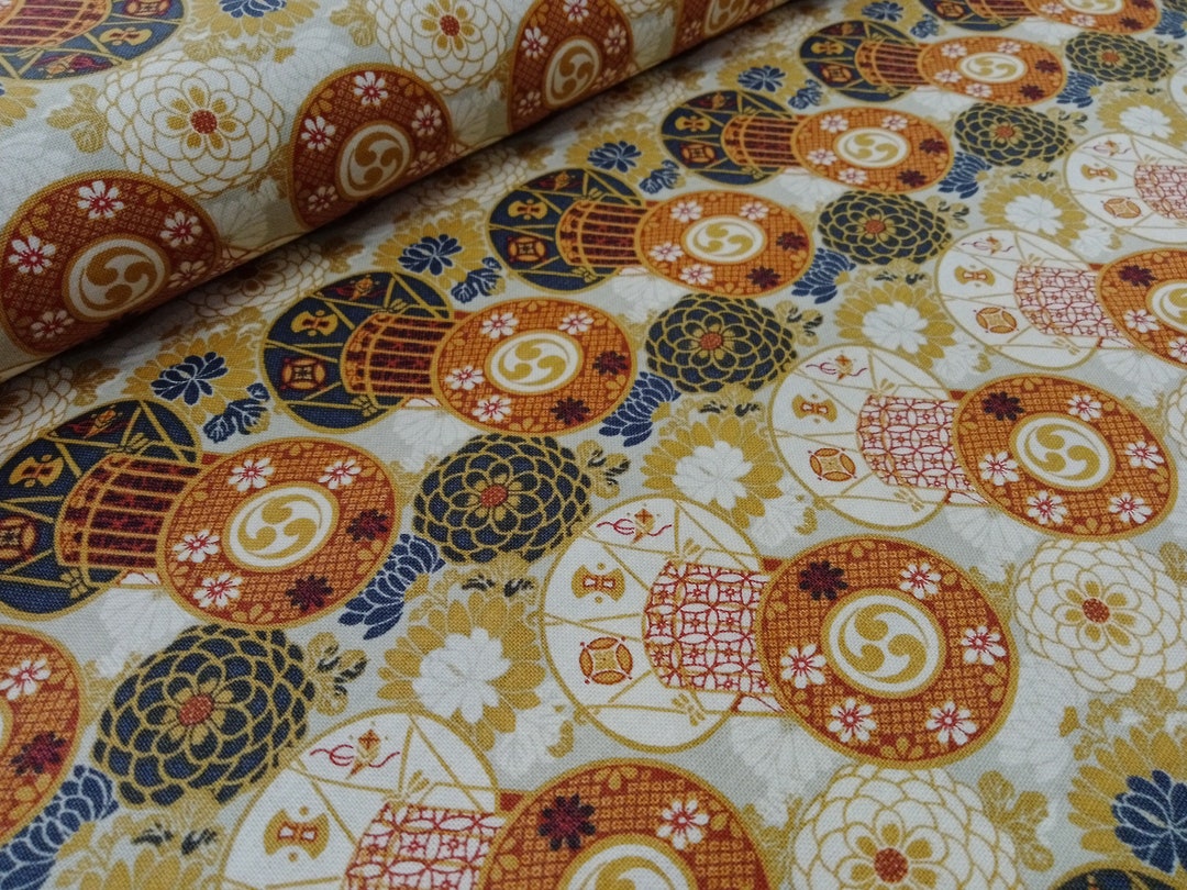 Blend Fabrics Traditional Japanese Print Fabric on Cotton Fabric per ...