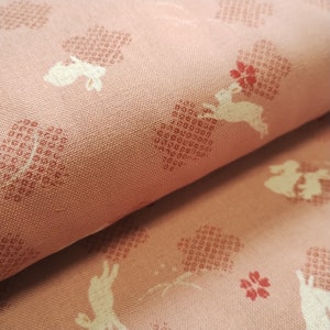 Traditional Japanese Kimono Pink Cotton Fabric With a Pink Rabbits, per ...