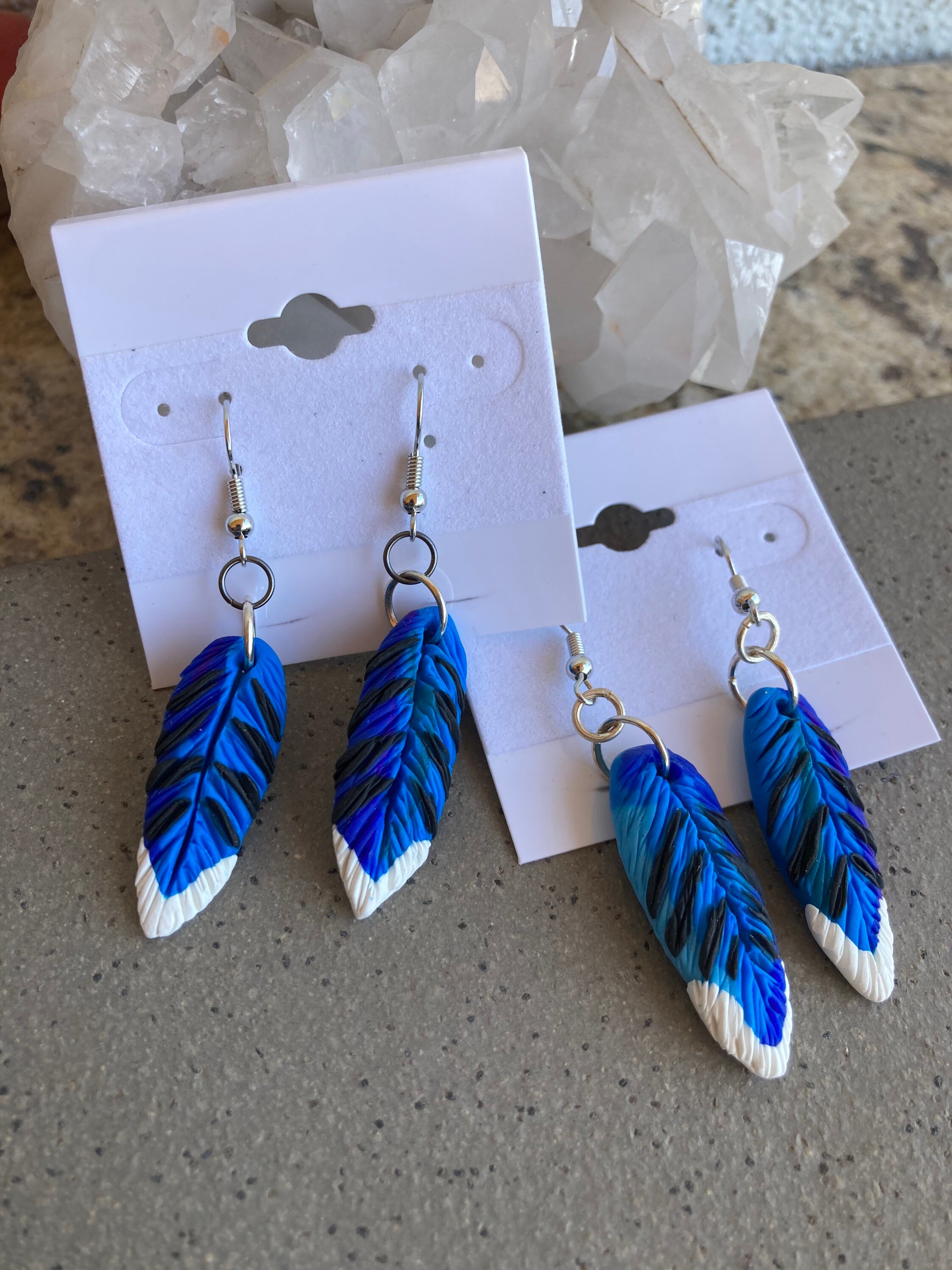 Blue jay feather earrings store
