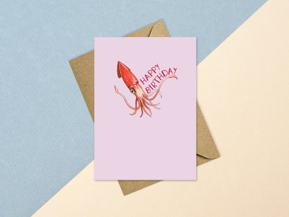 Giant Squid Birthday Card Eco Friendly Recycled Paper Sea - Etsy