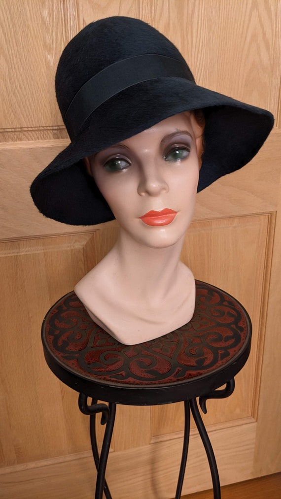 1960s Borsalino Antica Casa Fur Felt Black Hat Audrey… - Gem