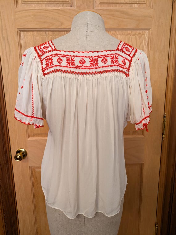 1940s Mexican Peasant Blouse Red and White - Gem