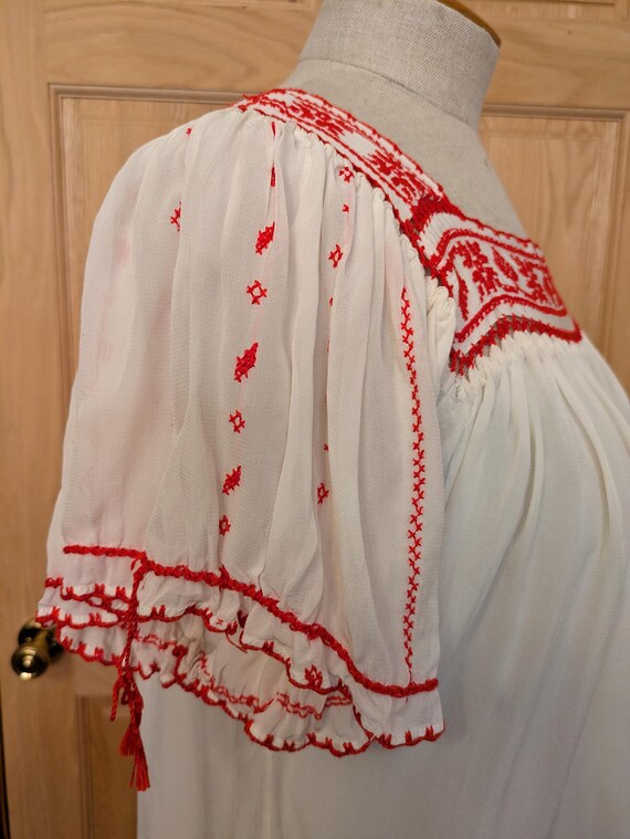 1940s Mexican Peasant Blouse Red and White - Gem