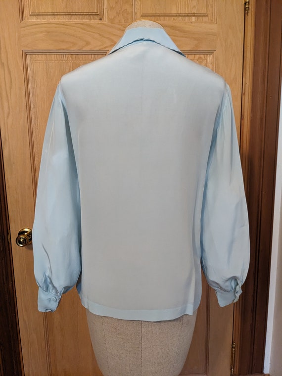 70s Chinese Silk Embroidered Blouse Ice Blue - Gem