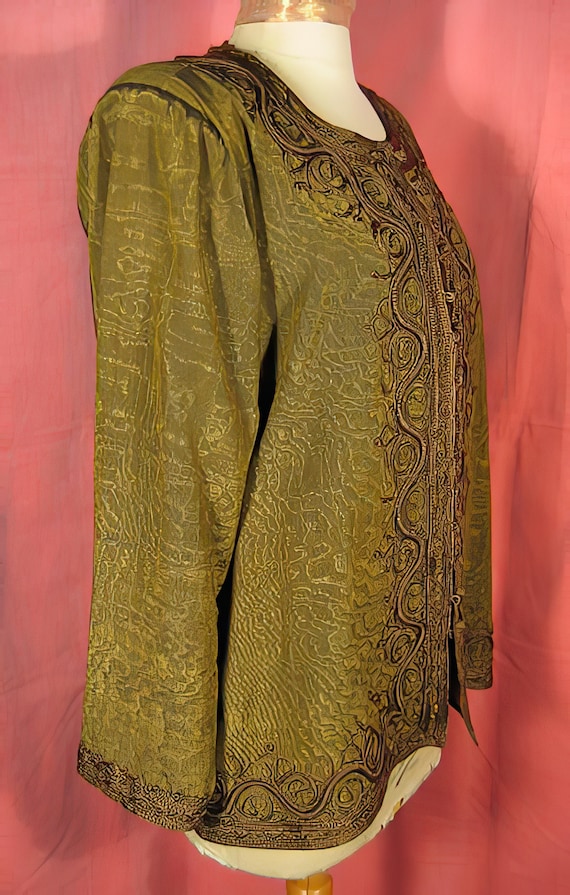90s Egyptian Braid Trim Moire Jacket - Gem