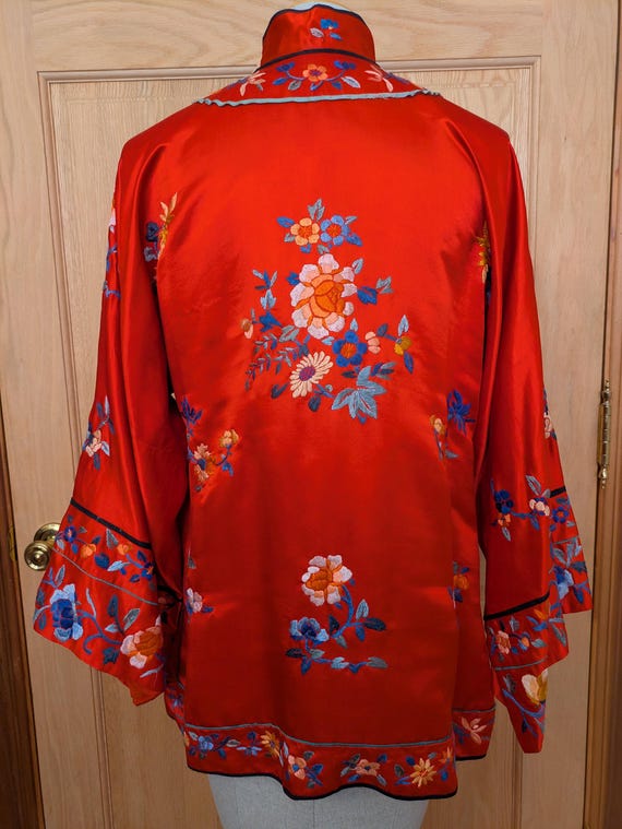 1920s Chinese Embroidered Jacket Red Silk - Gem
