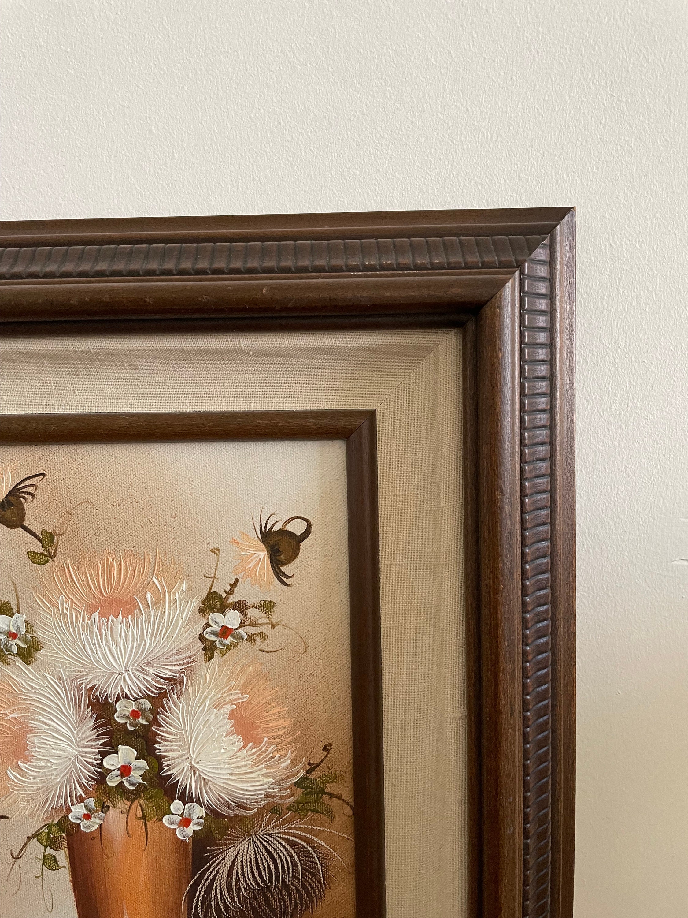 Vintage Franco Rispoli Oil Painting Floral Gold Cream Mid Century ...