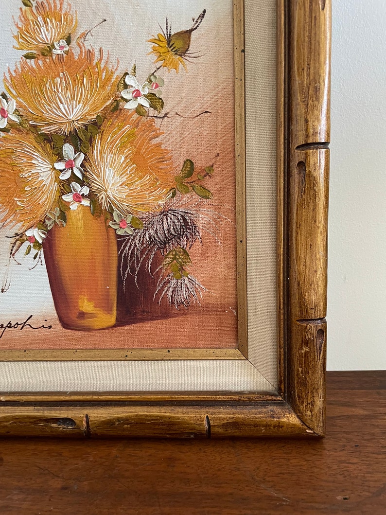 Vintage Franco Rispoli Oil Painting Floral Gold Yellow Mid Century ...
