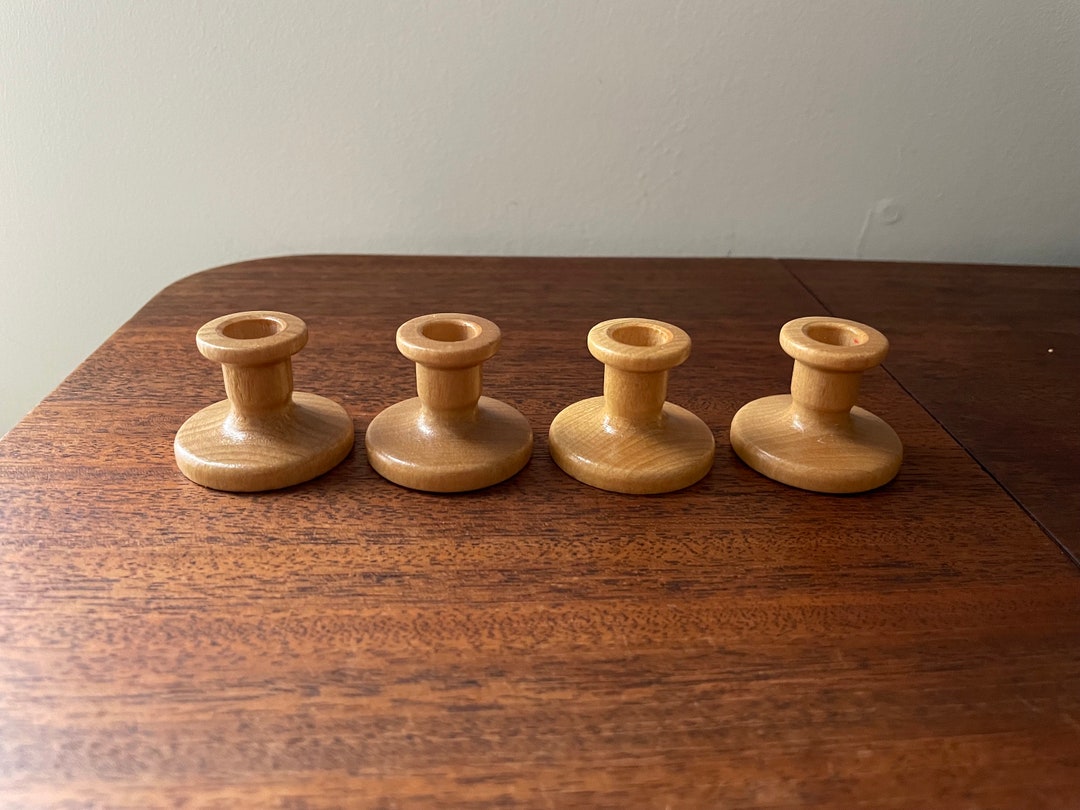 Vintage 4 Tiny Wood Miniature Mini Candle Holders Candlestick Boho ...