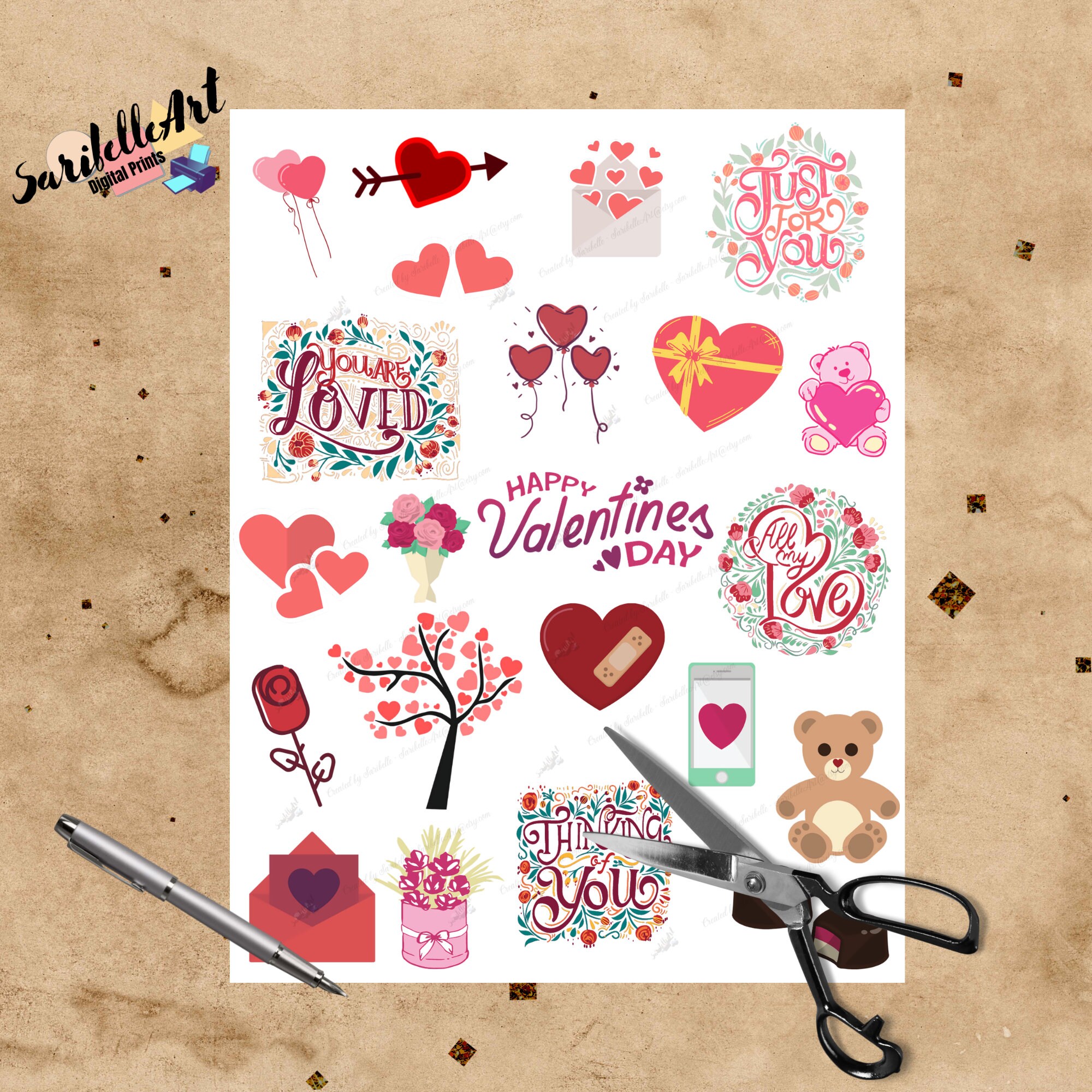 Valentine's Day Printable Stickers, Daily Stickers - Etsy