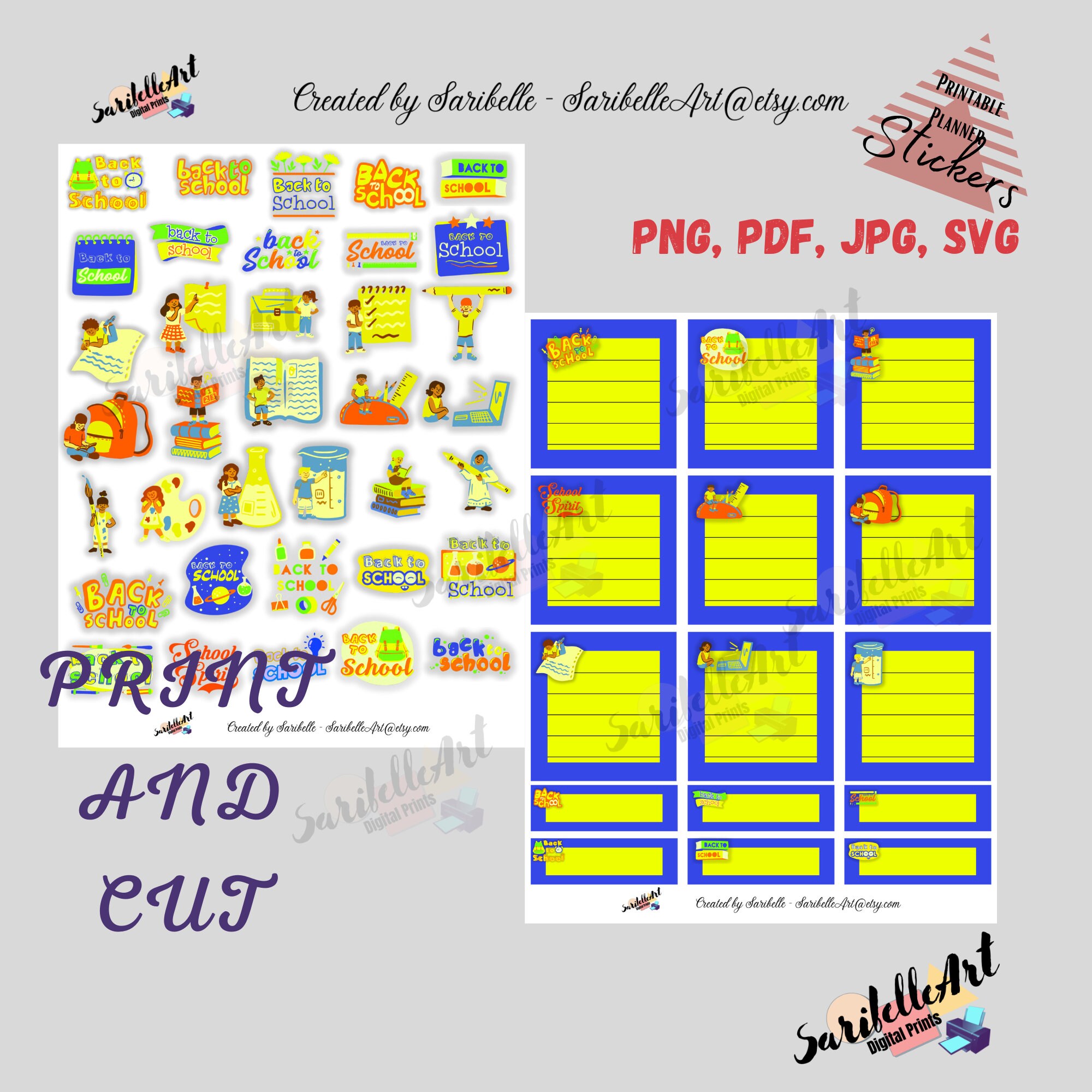Back to School Printable Stickers, Printable Sticker Sheet, Print and ...