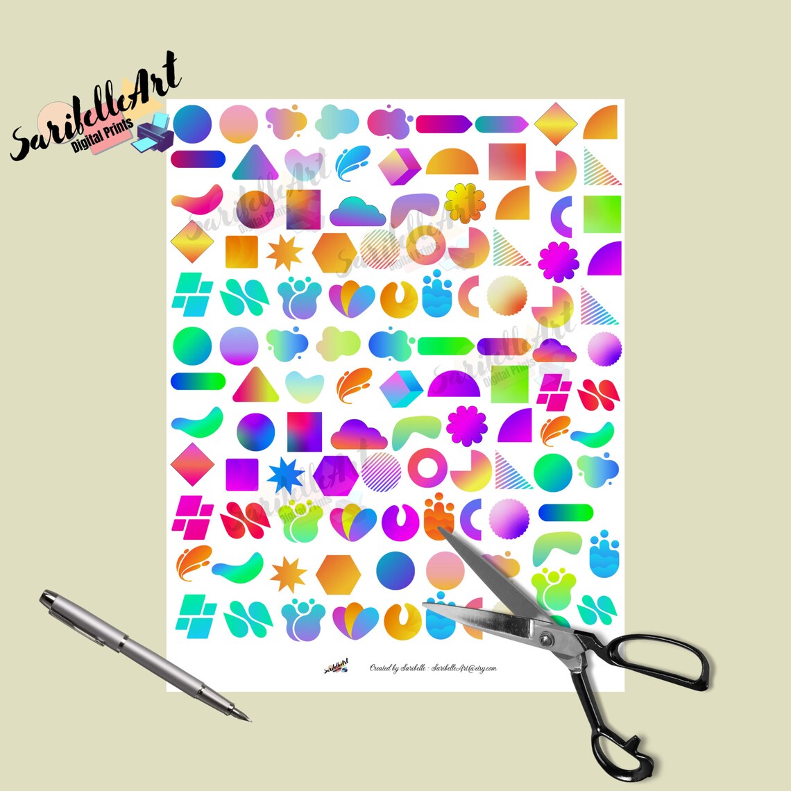 Colorful Shapes Printable Stickers Printable Sticker Sheet - Etsy
