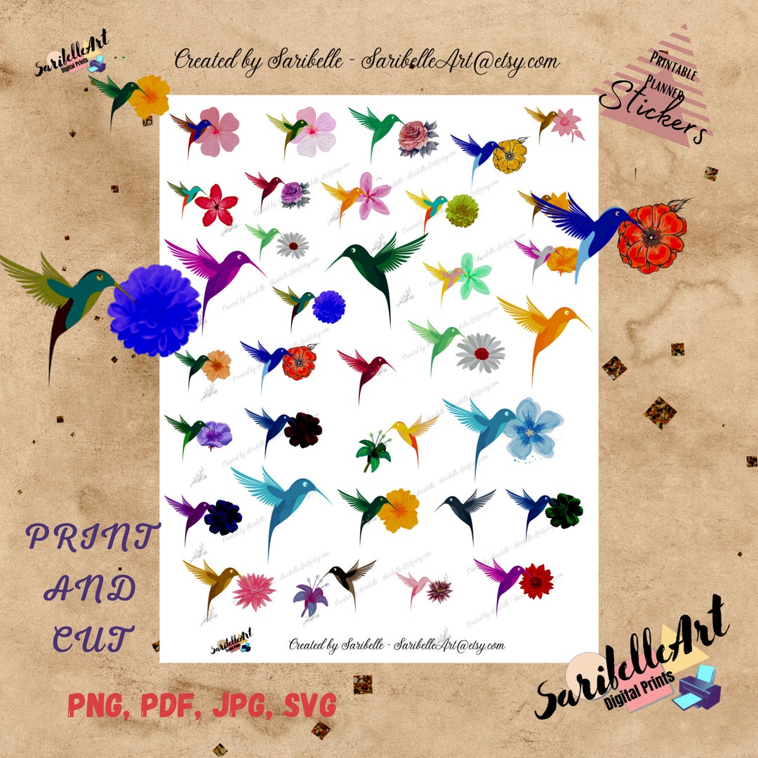 Colorful Hummingbirds Printable Stickers, Daily Journal Stickers - Etsy
