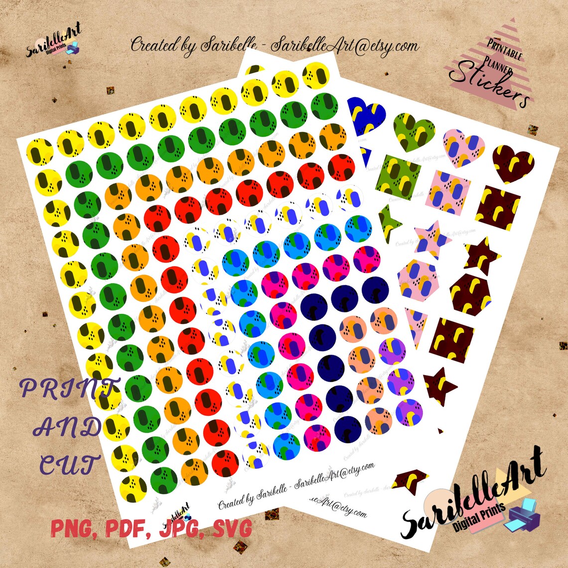 Colorful Dots and Shapes Printable Stickers Daily Journal - Etsy