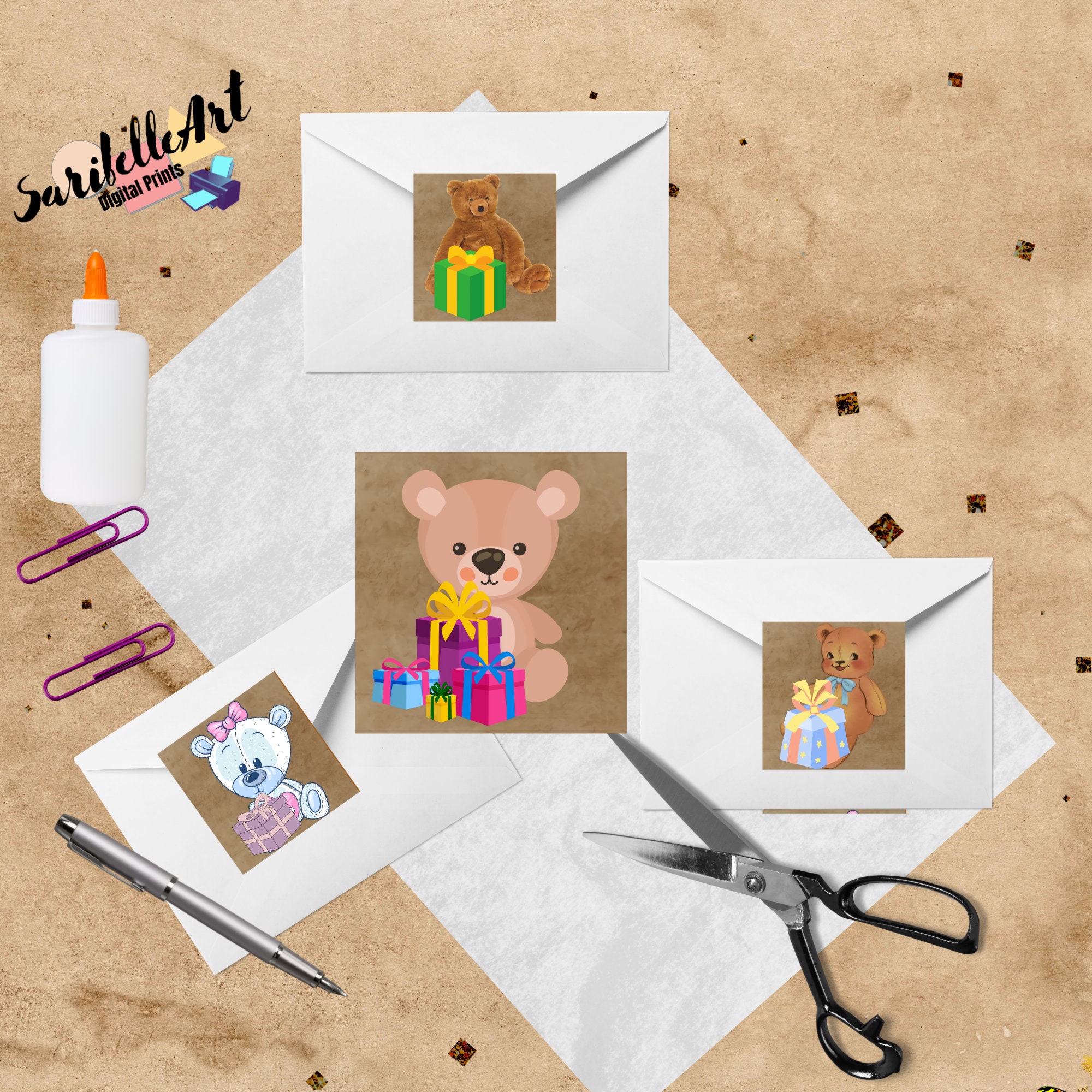 Teddy Bear Printable Stickers, Printable Sticker Sheet, Print and Cut ...