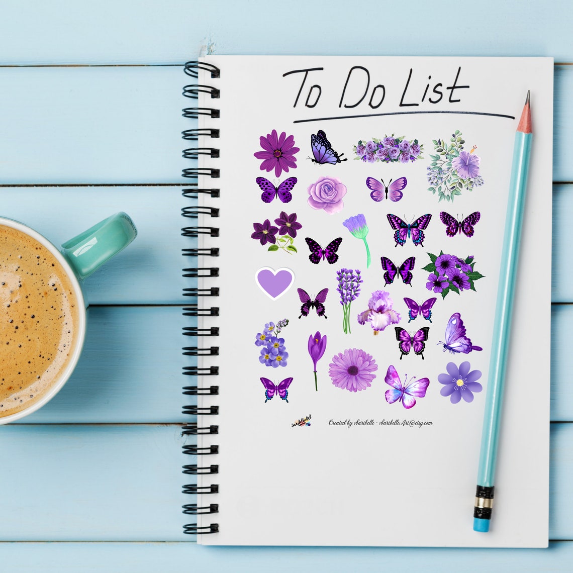 Purple Flowers and Butterflies Printable Stickers, Daily Journal and ...