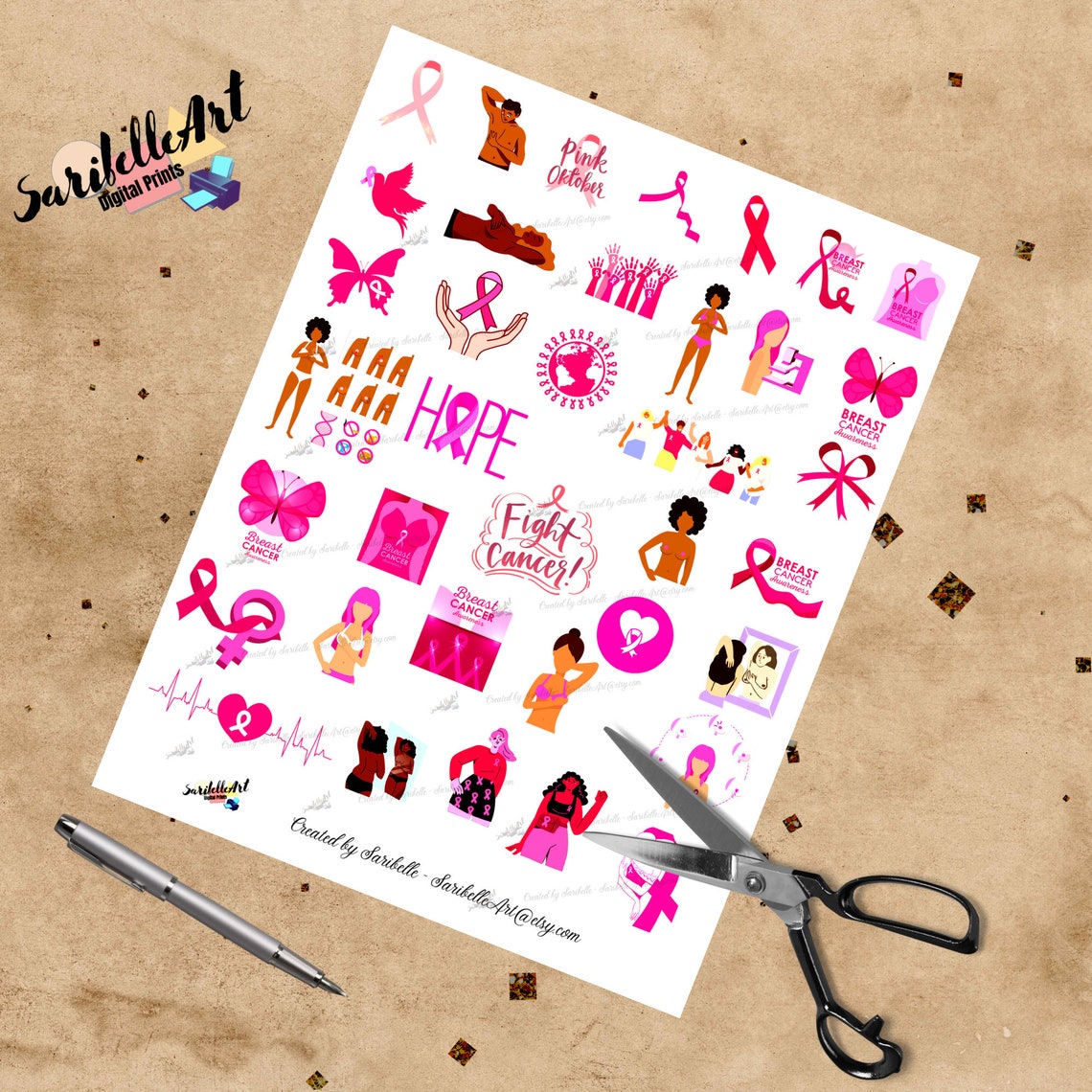 Breast Cancer, Women Printable Stickers, Daily Journal Stickers - Etsy