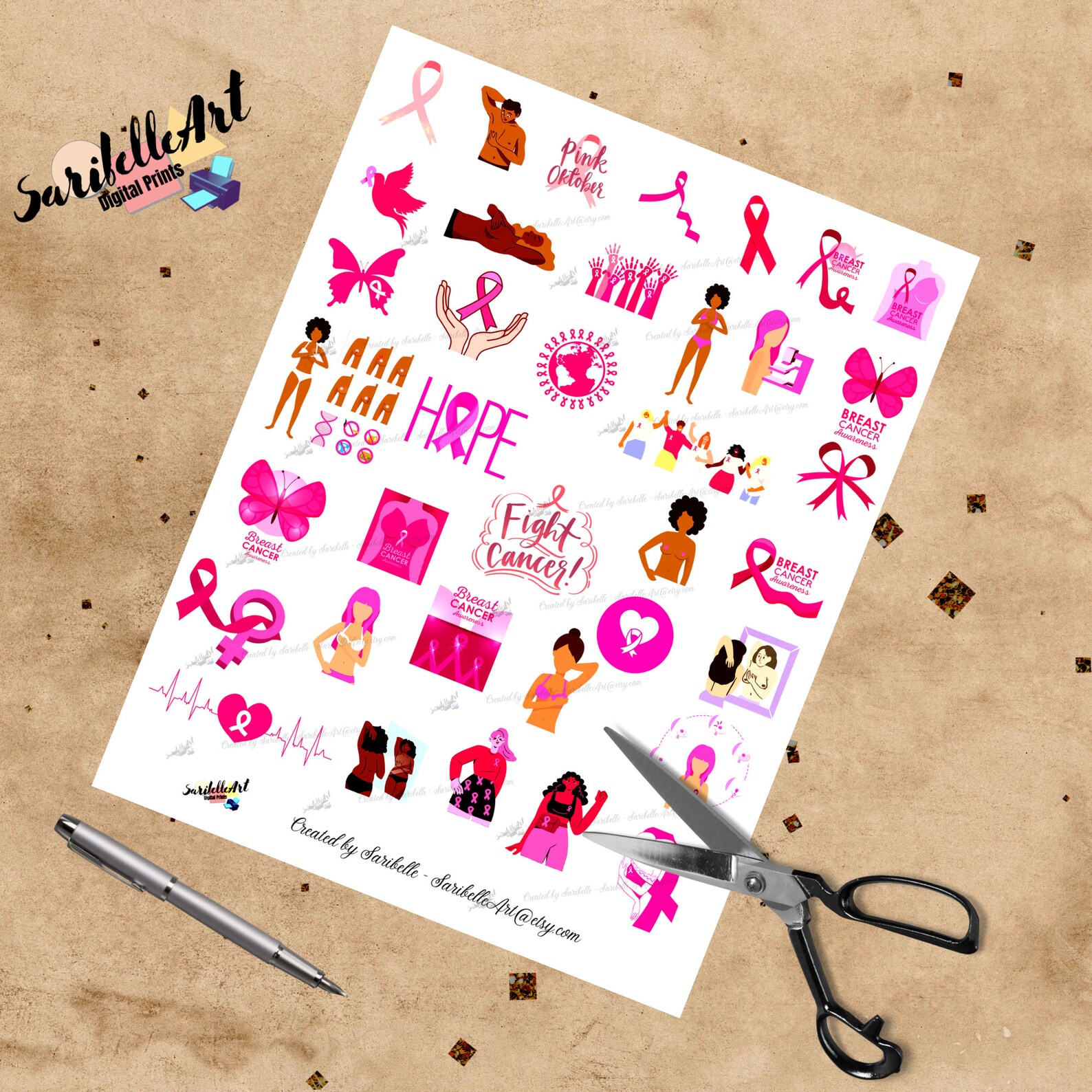 Breast Cancer, Women Printable Stickers, Daily Journal Stickers - Etsy