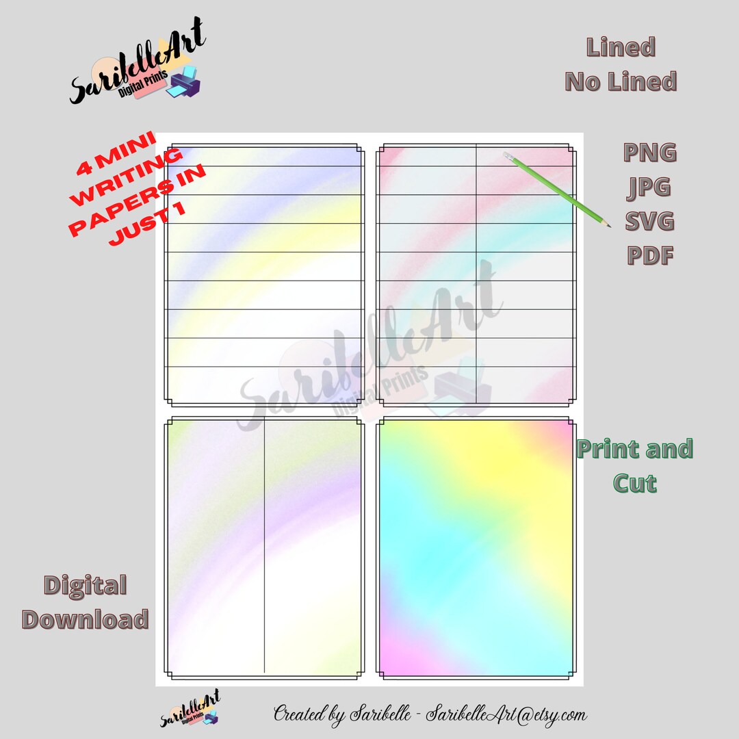 Rainbow Mini Writing Paper Printable Stickers, Printable Planner ...