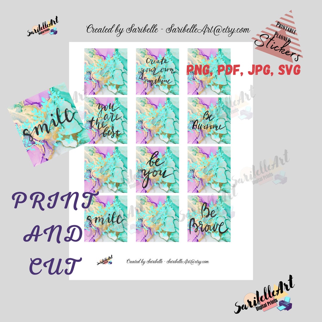 Quotes Printable Stickers, Printable Sticker Sheet, Print and Cut ...