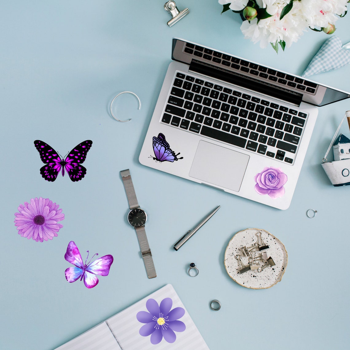 Purple Flowers and Butterflies Printable Stickers, Daily Journal and ...