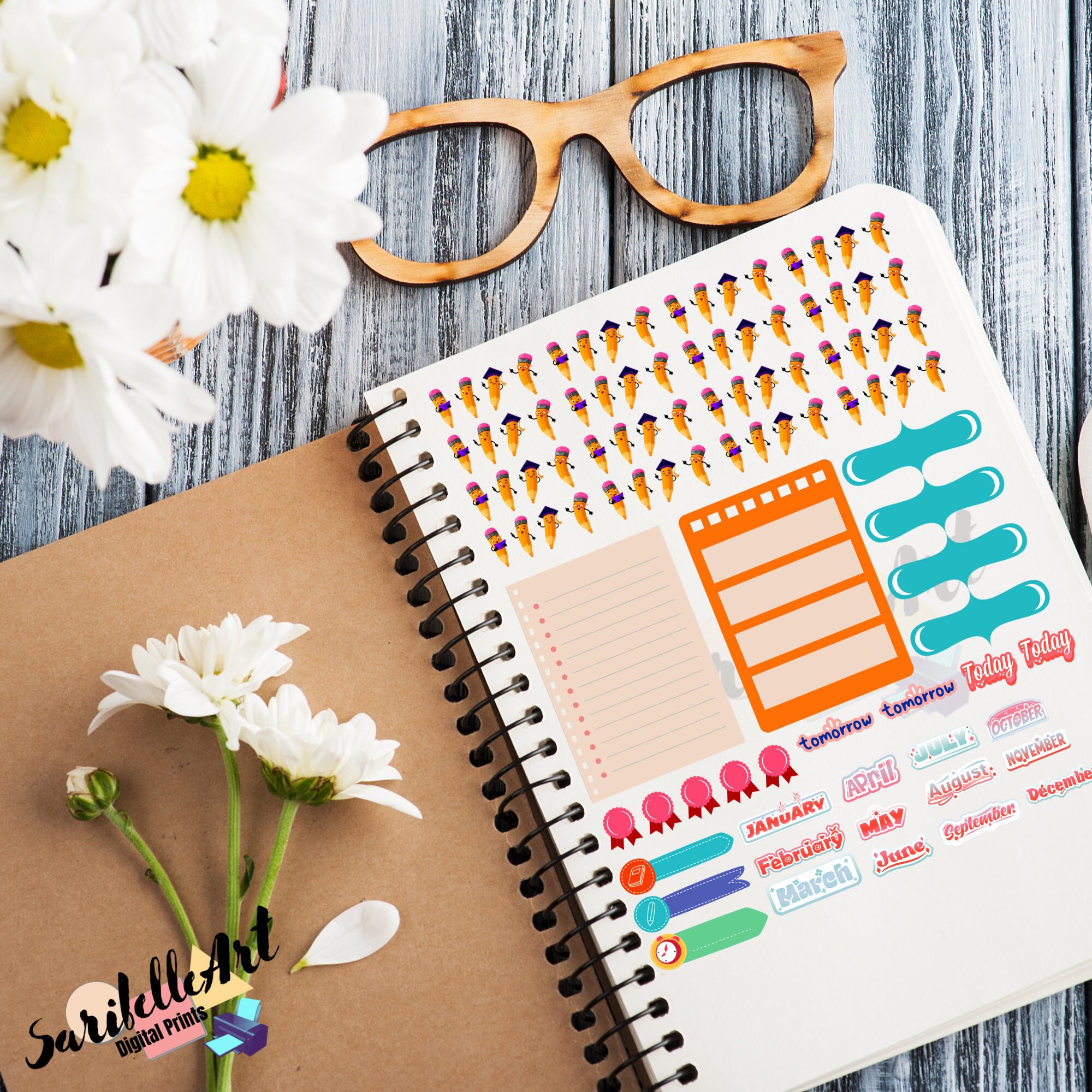 Happy Pencil Printable Stickers, Printable Sticker Sheet, Print and Cut ...