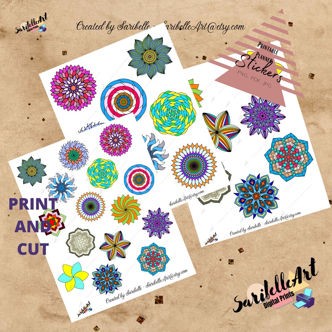Colorful Mandala Printable Stickers, Daily Stickers for Your Journal - Etsy