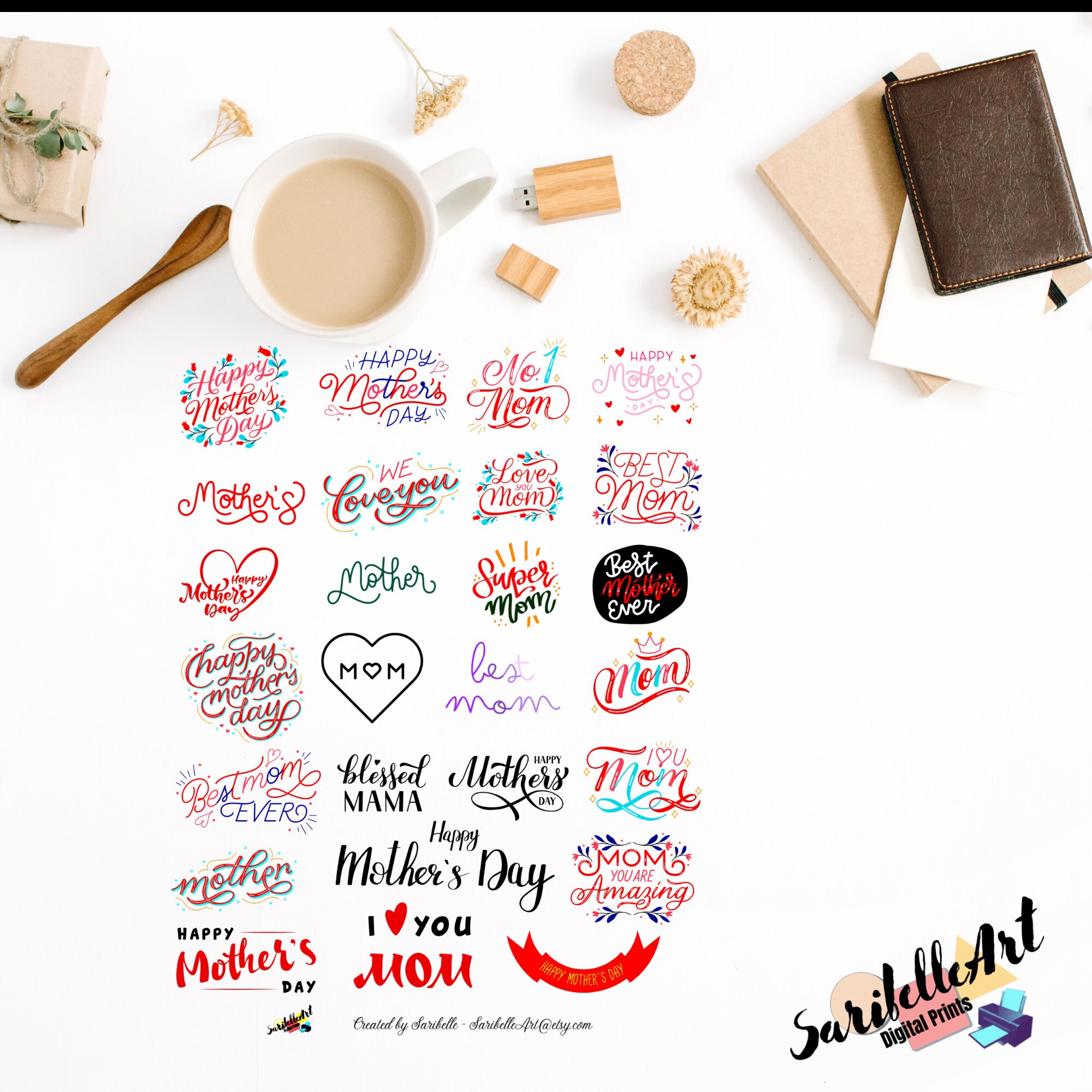 Mother's Day Printable Stickers, Printable Sticker Sheet, Print and Cut ...
