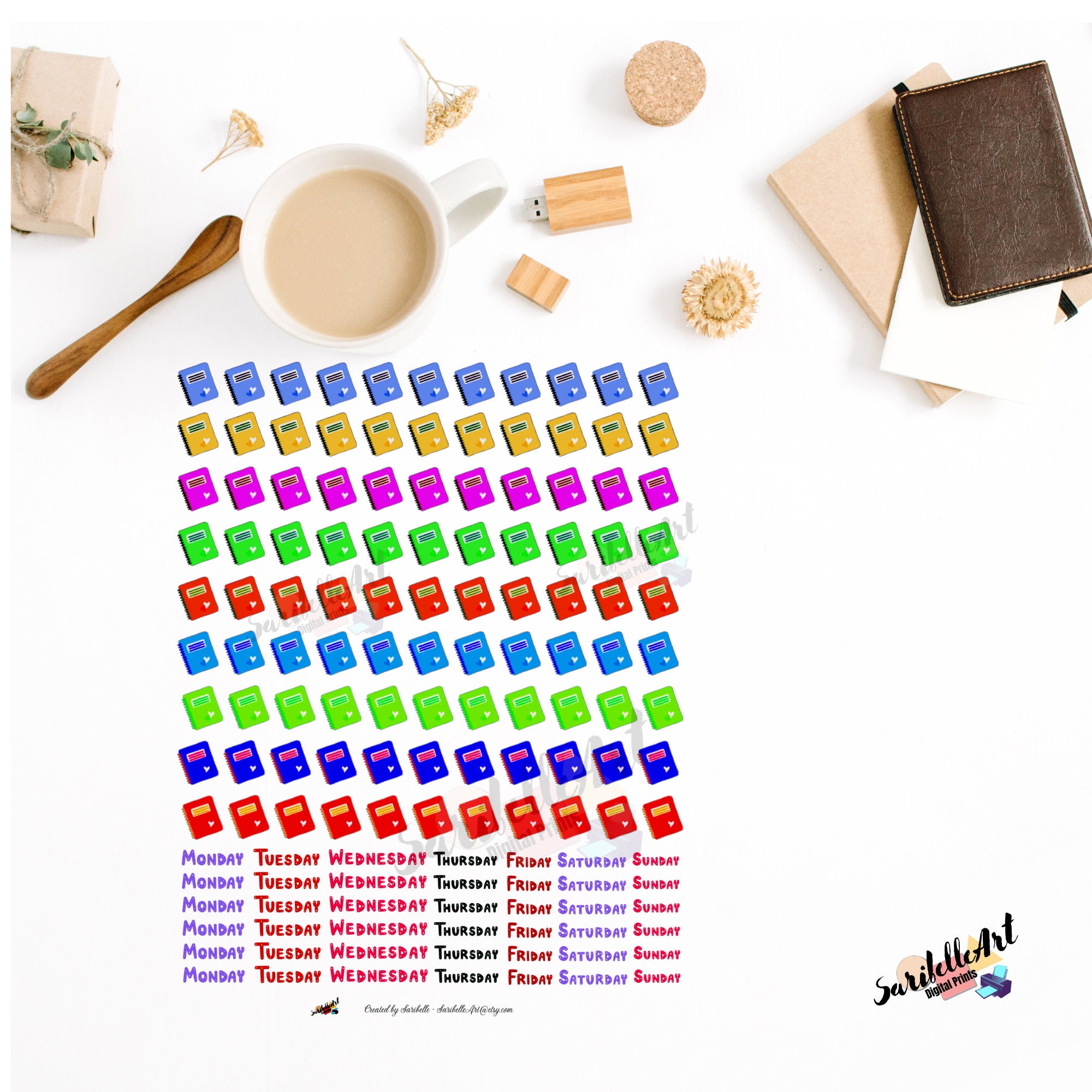 Notebooks Printable Stickers, Printable Sticker Sheet, Print and Cut ...