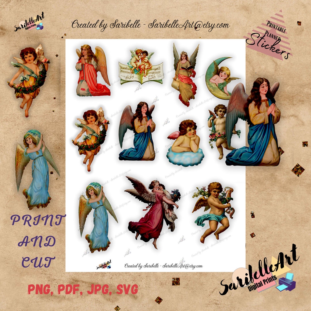 Angels Printable Stickers, Printable Sticker Sheet, Print and Cut ...