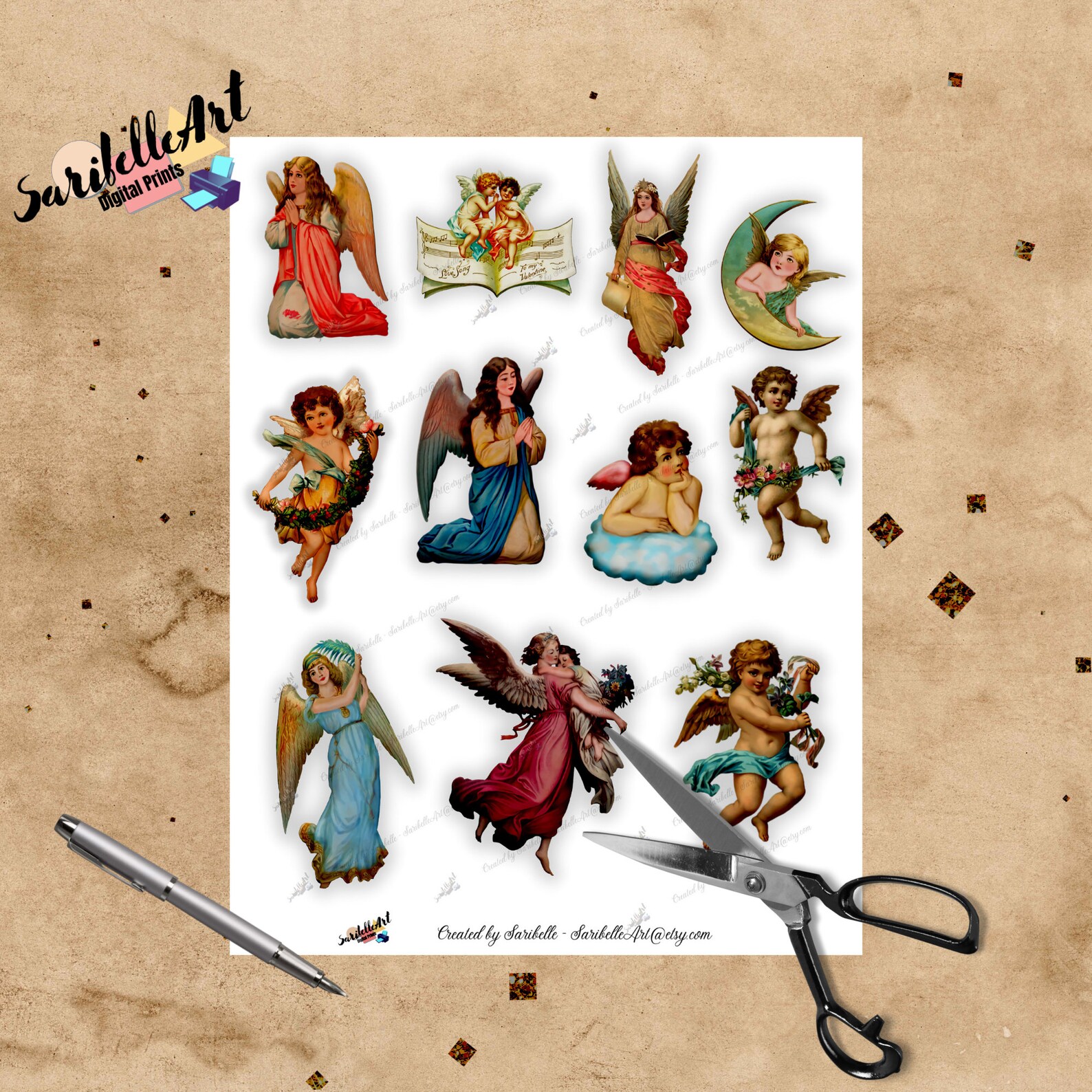 Angels Printable Stickers, Printable Sticker Sheet, Print and Cut ...