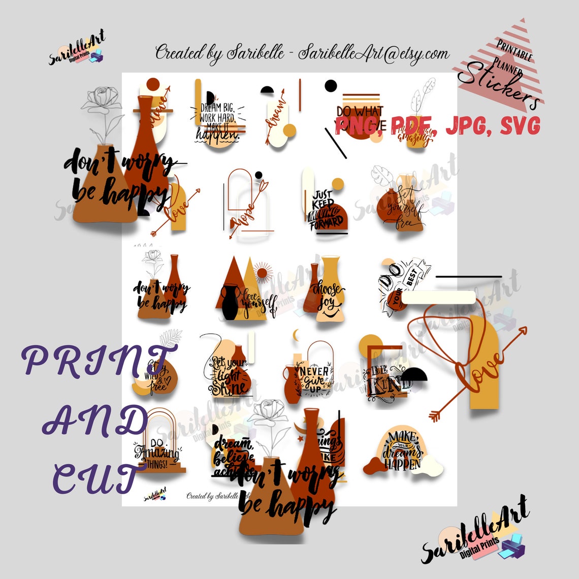 Motivational Quotes Printable Stickers, Printable Sticker Sheet, Print ...