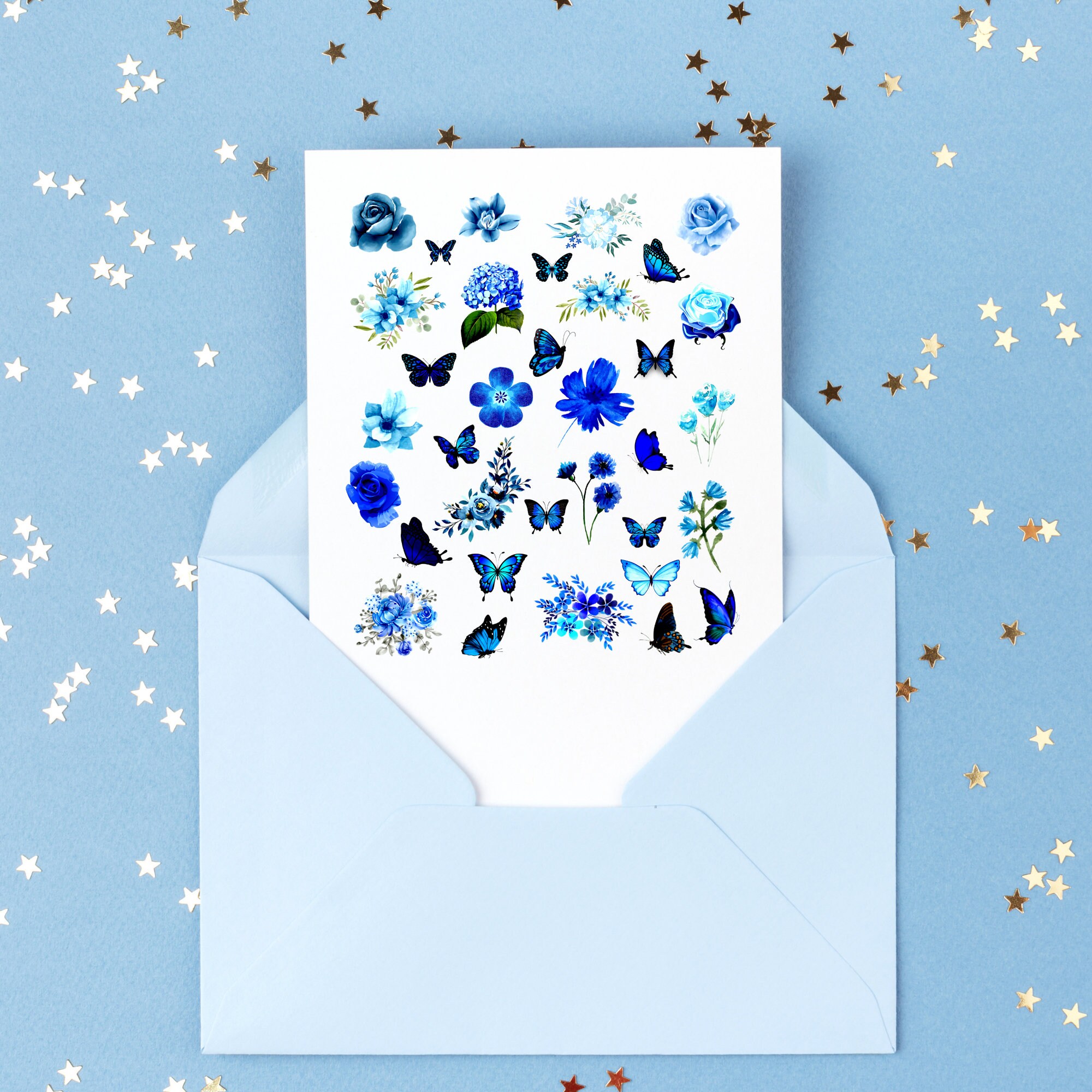 Blue Flowers and Butterflies Printable Stickers, Daily Journal and ...