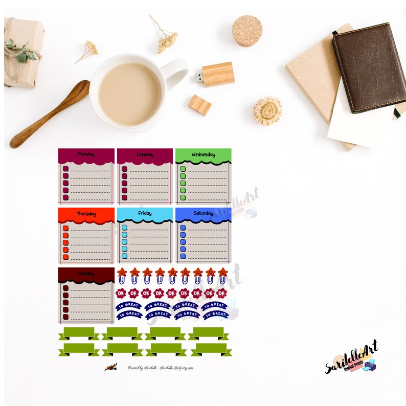 Daily Planner Printable Stickers, Printable Sticker Sheet, Print and ...