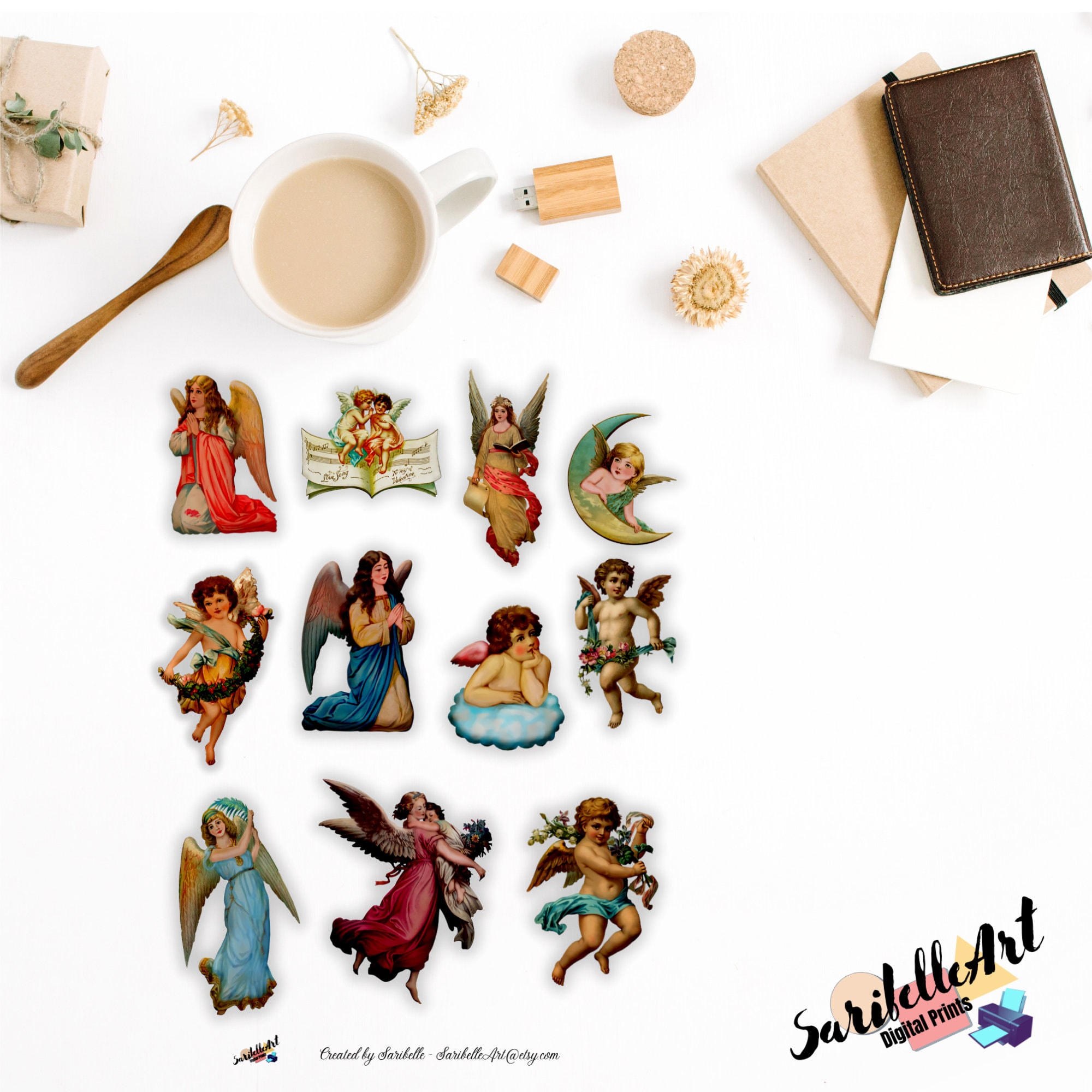 Angels Printable Stickers, Printable Sticker Sheet, Print and Cut ...