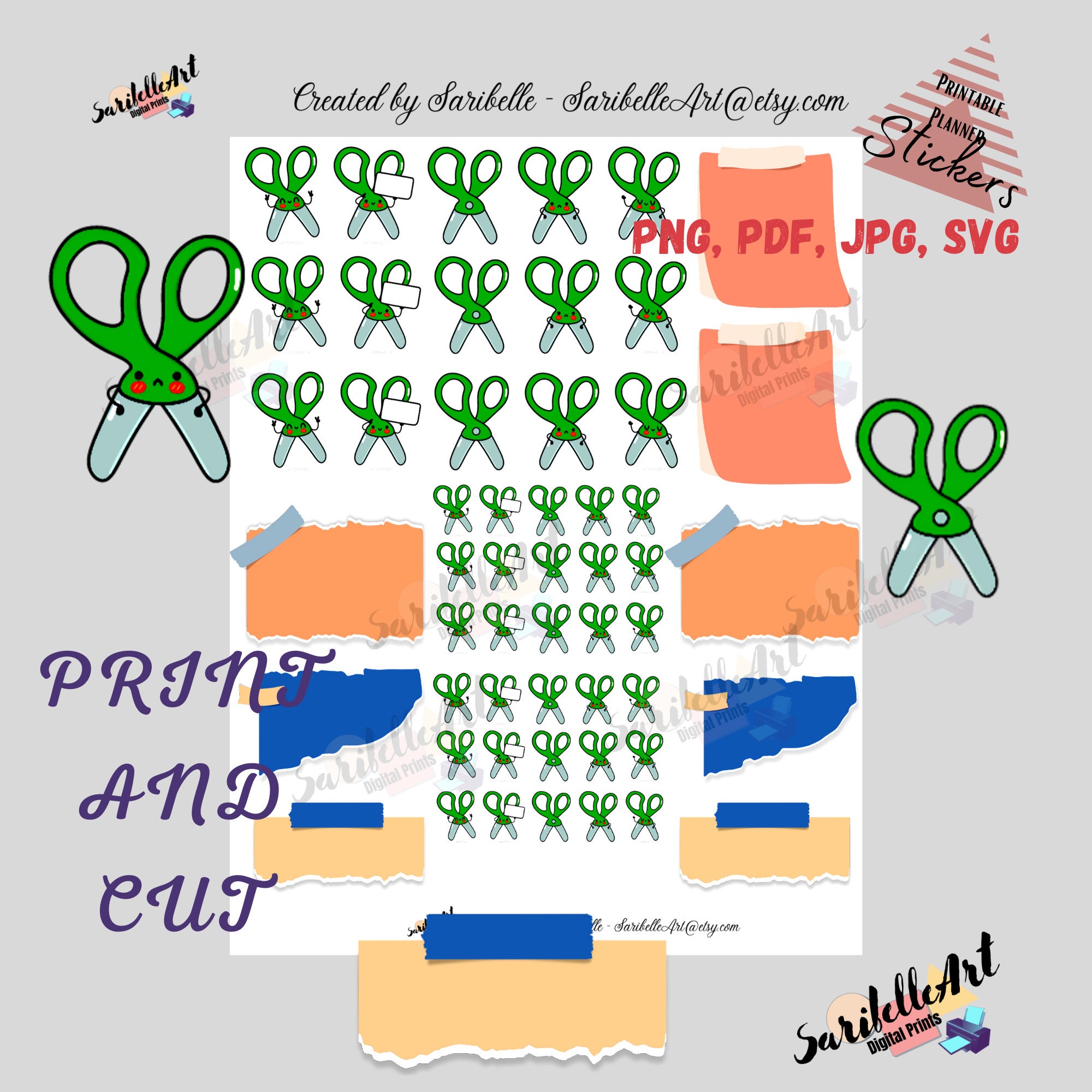 Scissors Characters Printable Stickers, Printable Sticker Sheet, Print ...