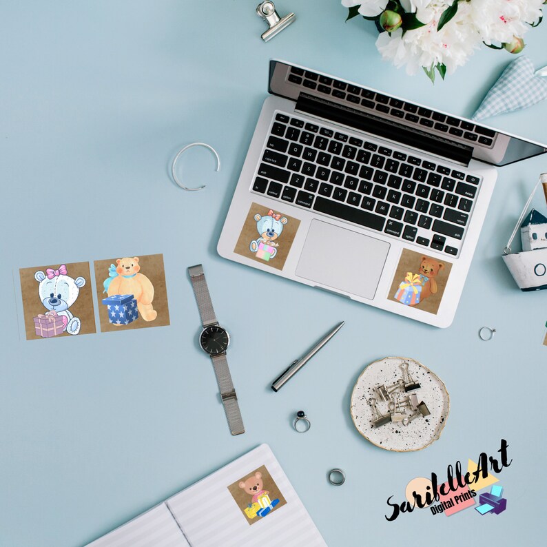 Teddy Bear Printable Stickers, Printable Sticker Sheet, Print and Cut ...